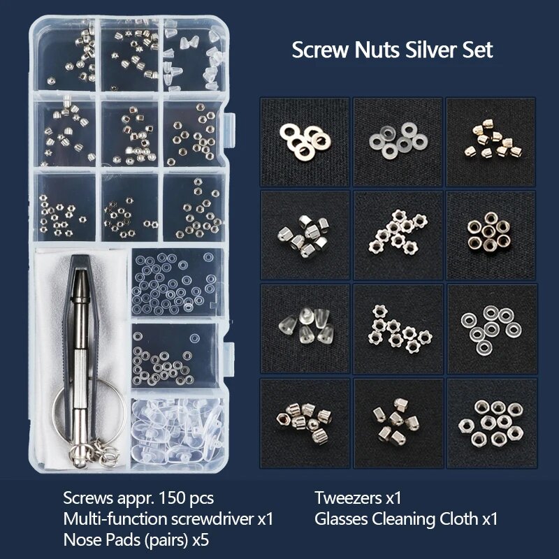 Набор для ремонта очков, Silver Screw Nuts, 150 шт