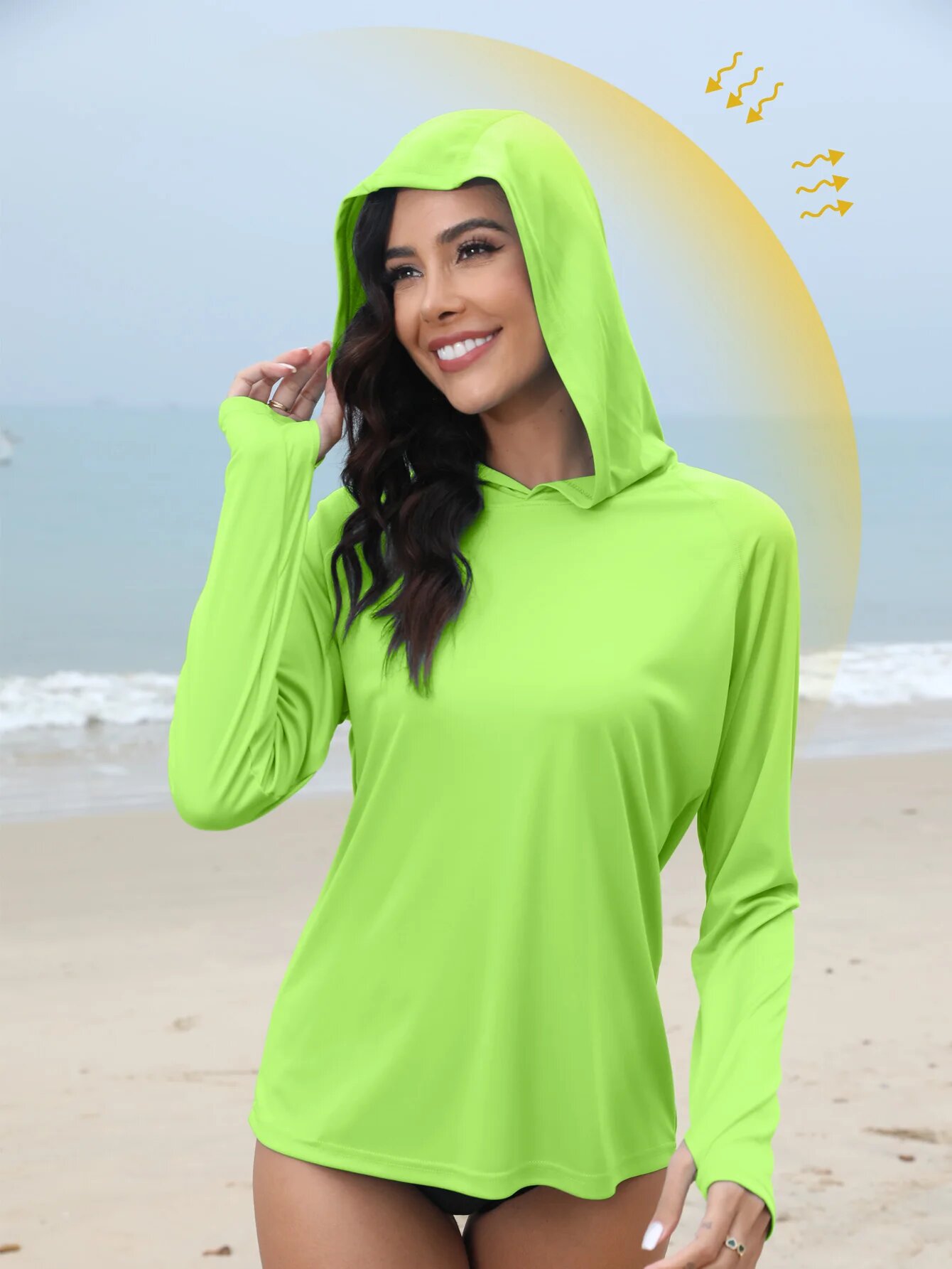 Женская толстовка с капюшоном, зеленый, XL, Fluorescent Green