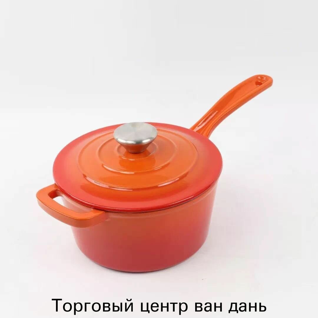 Чугунный эмалированный ковш 19 см для молока, соусов и детского питания - универсальная посуда для всех плит с каплесборником