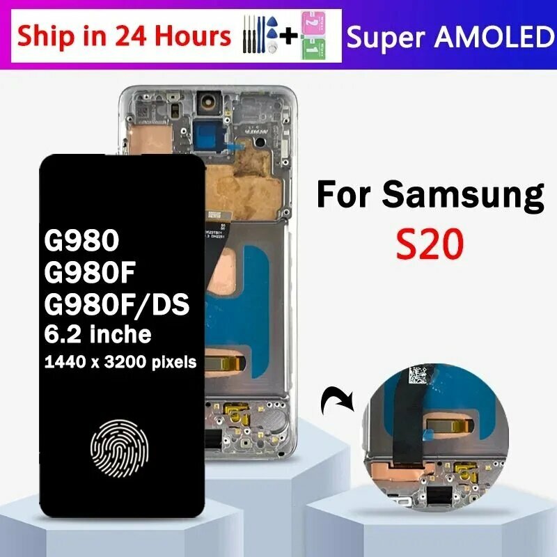 Для Samsung Galaxy S20 4G G980F G980F/DS LCD дисплей с рамкой, сенсорный экран, сборка панели диджитайзера, черный