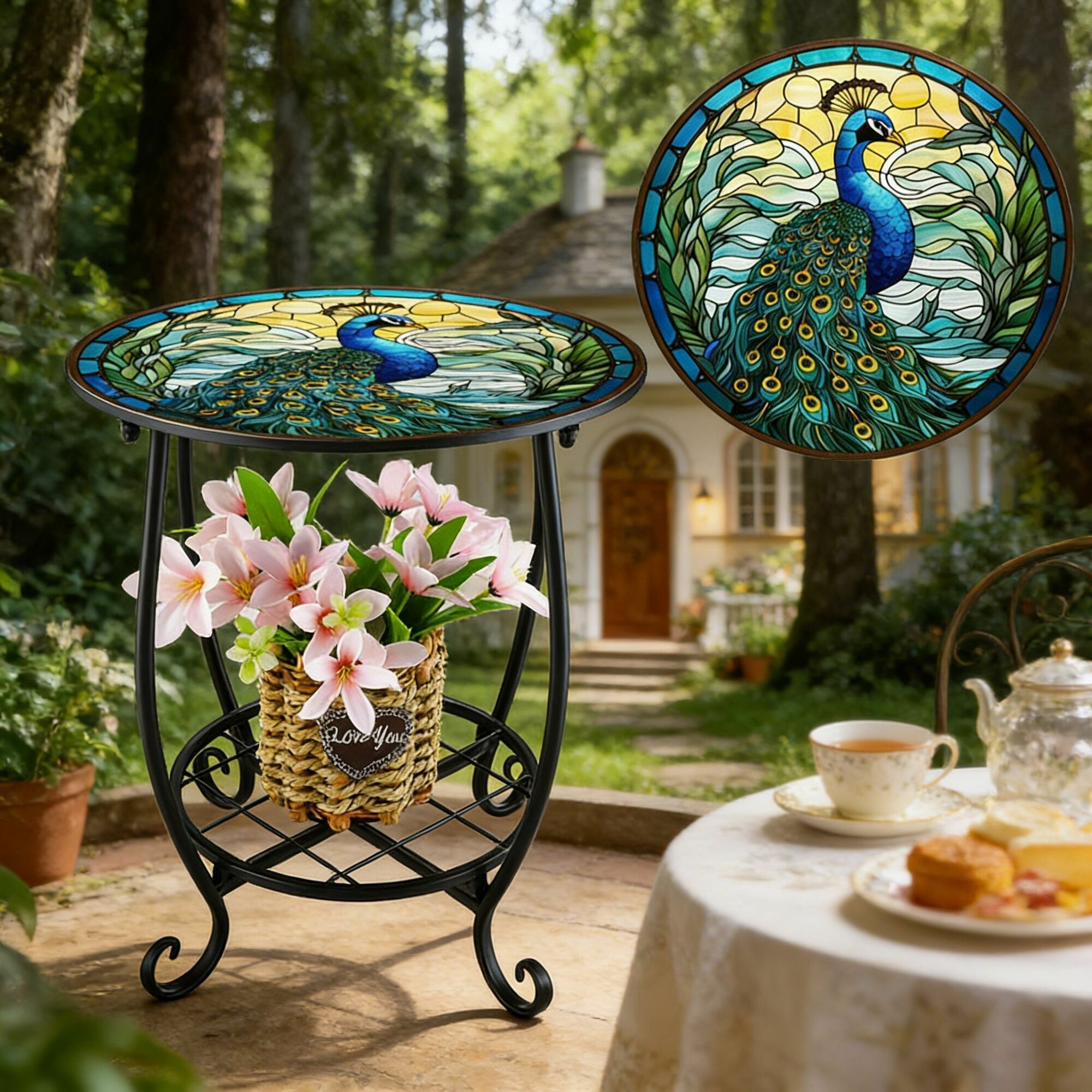 Европейский уличный комплект стола и стульев из кованого железа с мозаикой, для балкона, террасы и сада