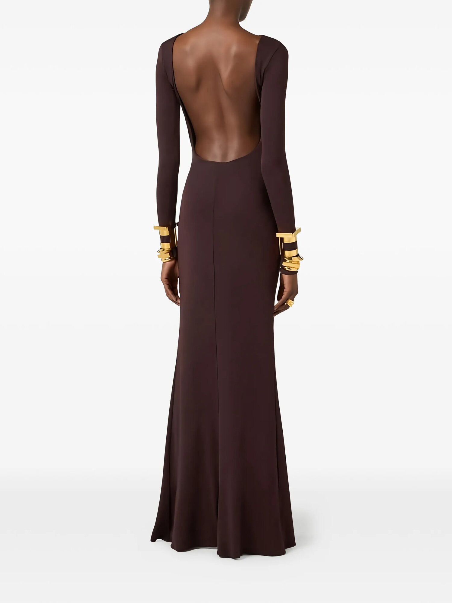 Платье Elisabetta Franchi Open back draped maxi dress, размер 44, brown — фото 1
