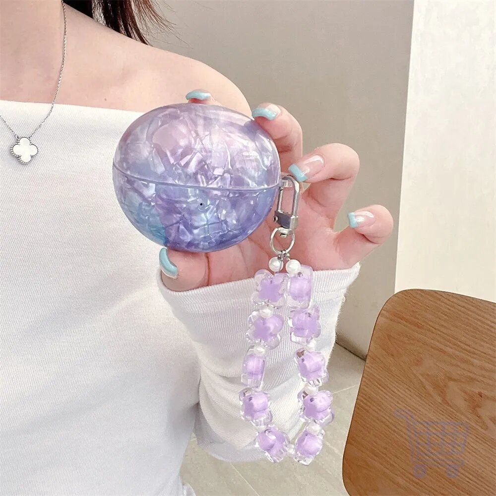 Чехол для беспроводных наушников Huawei FreeClip + браслет из бусин Градиент светло-фиолетовый Комплект