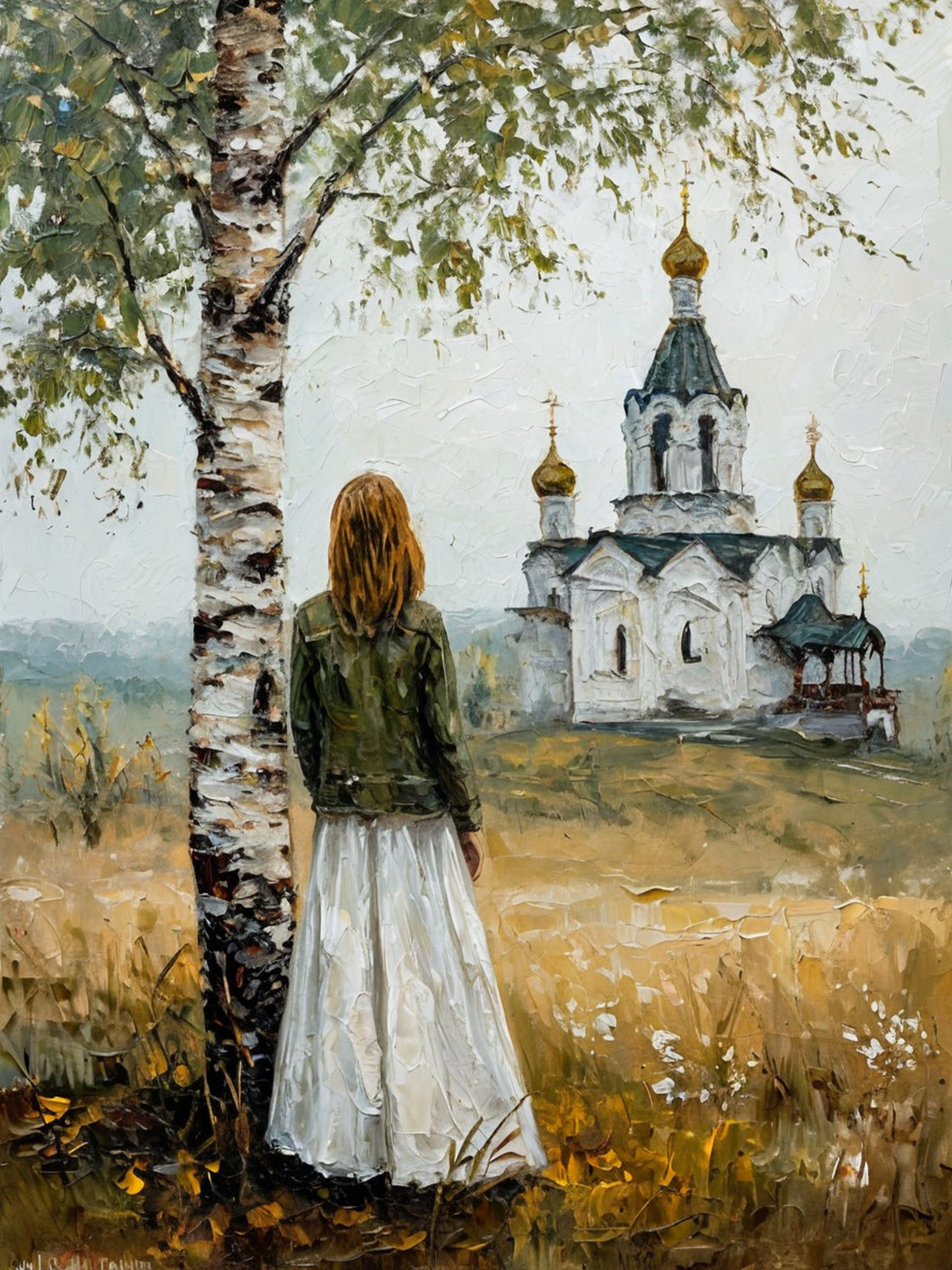 Картина на стену для интерьера "У церкви" 40х50 см, холст на подрамнике, ArtInter