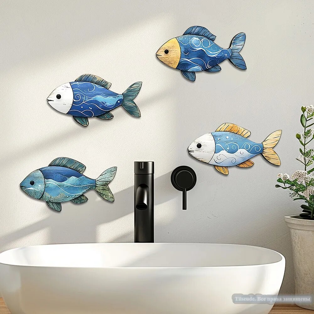 Морские рыбки на стену из дерева, декор для дома в пляжном стиле