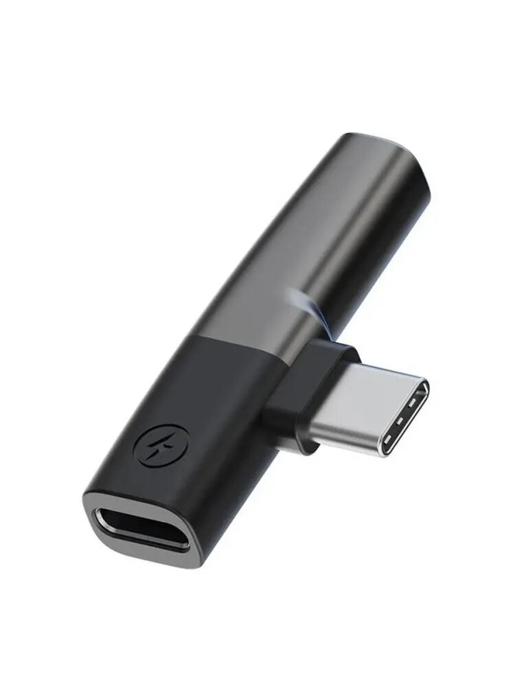 Аудио адаптер 2 в 1 USB-C к 3.5 мм + USB-C (Металлическая зола) для зарядки и прослушивания - серый металлик — фото 1