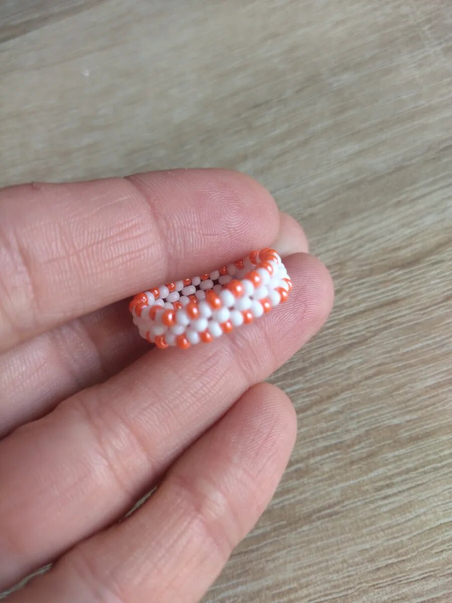 Кольцо плетеное из бисера "Ромашки" р. 16,5 - 1 шт