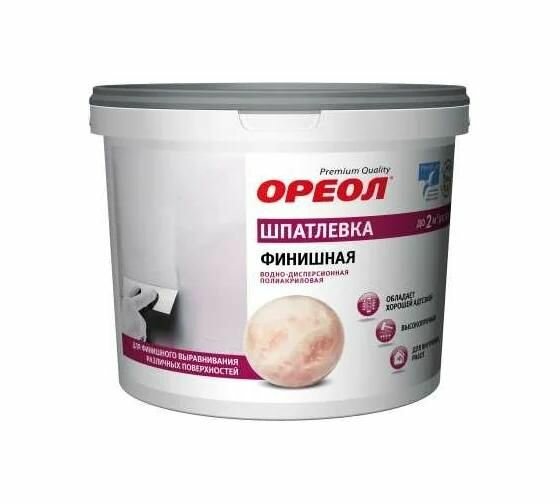 Шпатлевка акриловая Ореол Для наружных работ, влагостойкий состав, вес 1,5 кг