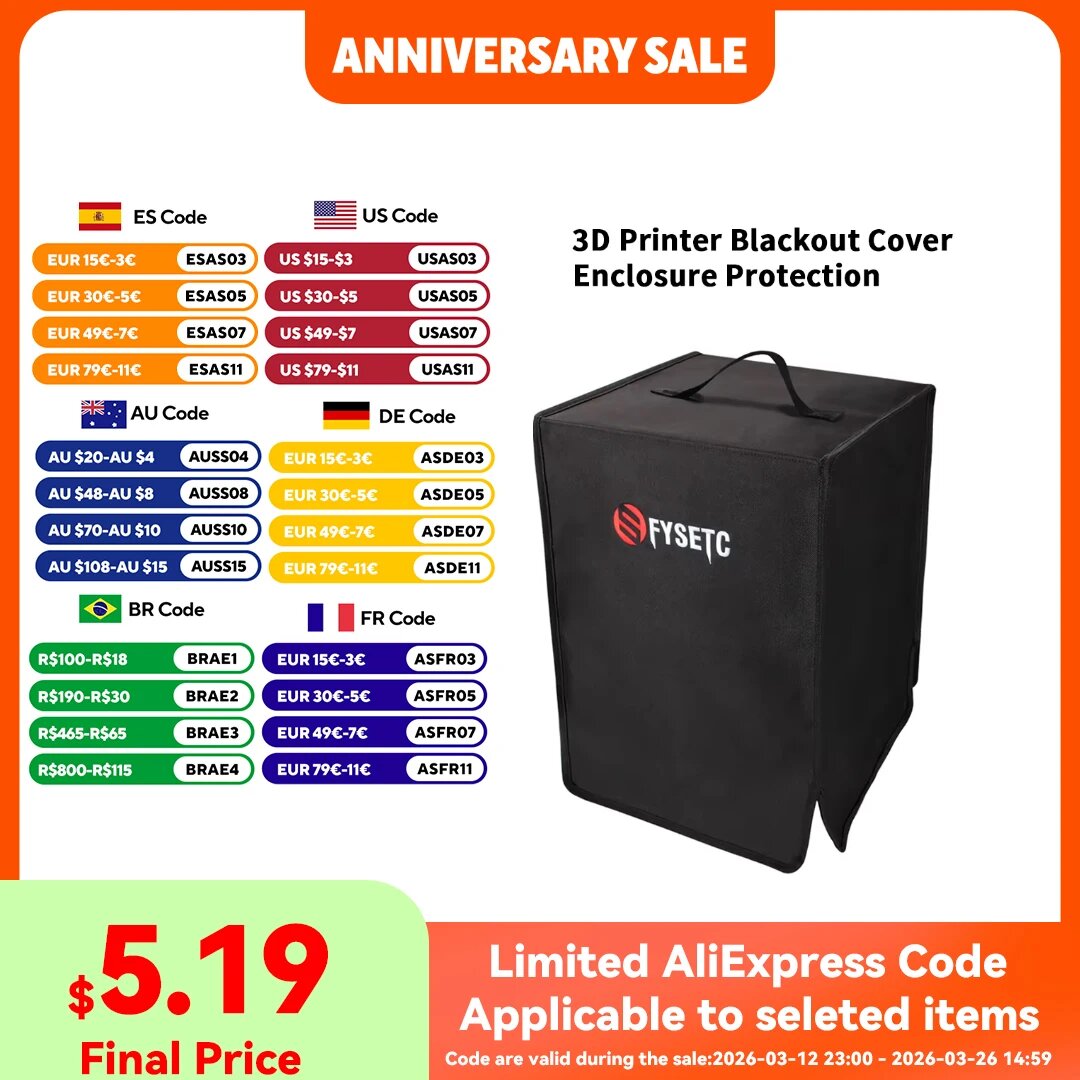 Защитный чехол FYSETC из нейлона для 3D-принтера, водонепроницаемый, 34x34x53 см, для 3D-принтера, светонепроницаемый, черный