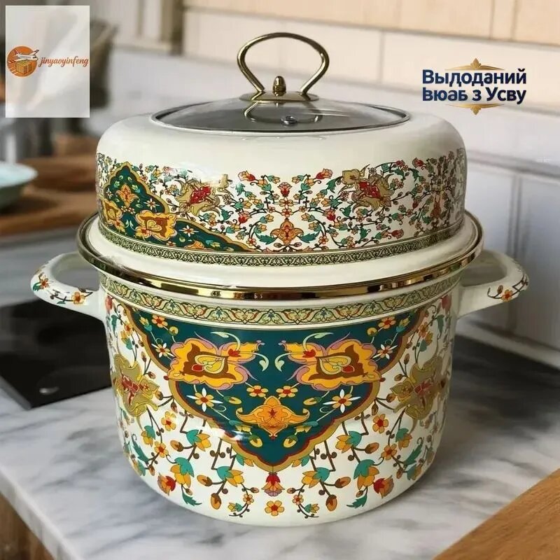 Мантоварка Лухонг Эмаль 2 яруса 5 л Китайский стиль для дома