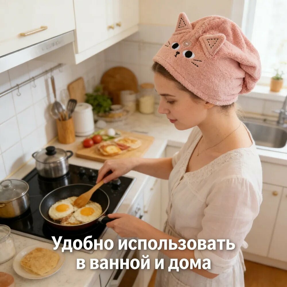Полотенце для волос, Микрофибра, 25x63 см, розовый, коралловый, 1 шт.