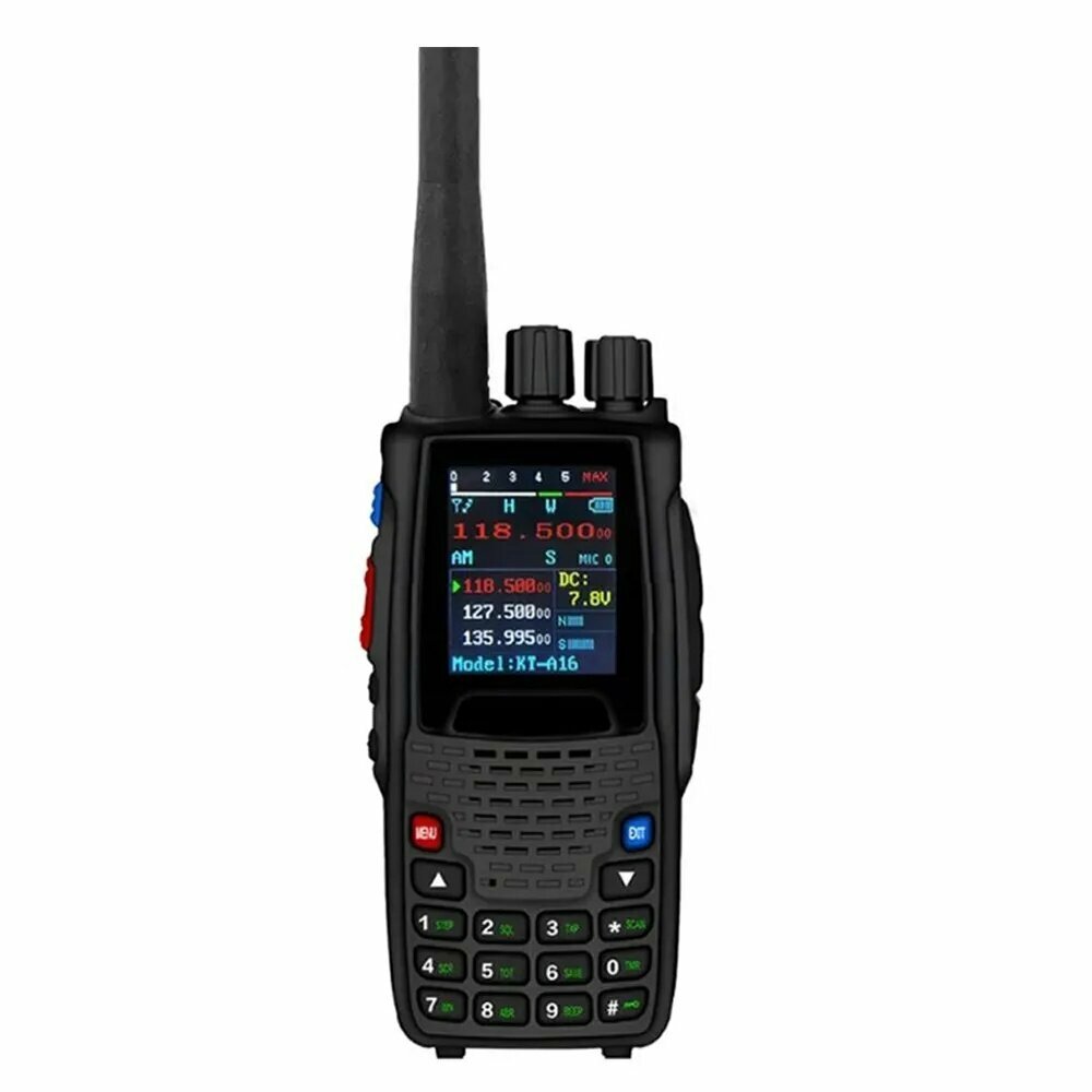 Радиостанция VHF Walkie Talkie KT-A16, диапазон передачи 108-136,999 МГц, диапазон приема 108,0000-136,999 МГц, мощность 6 Вт, 200 каналов, 10 каналов прогноза погоды NOAA.