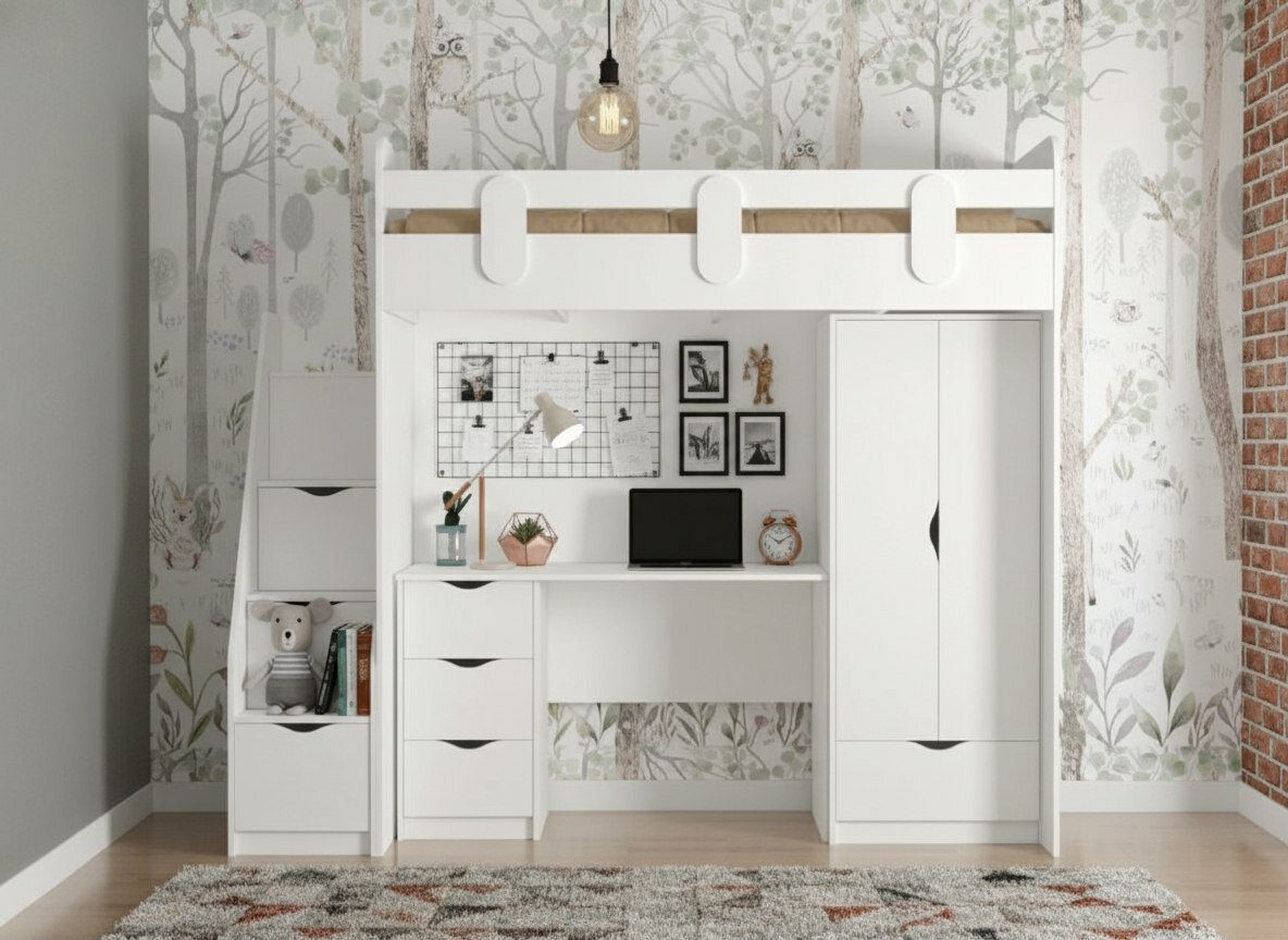 Кровать-чердак Уют-2 + Стол + Шкаф