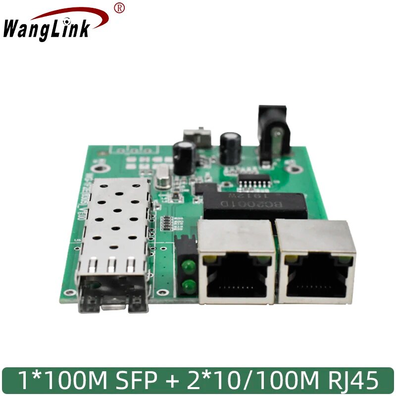 Wanglink-оптический оптоволоконный коммутатор Ethernet, печатная плата, 1, SFP, 2, RJ45, PCBA, 10/100M