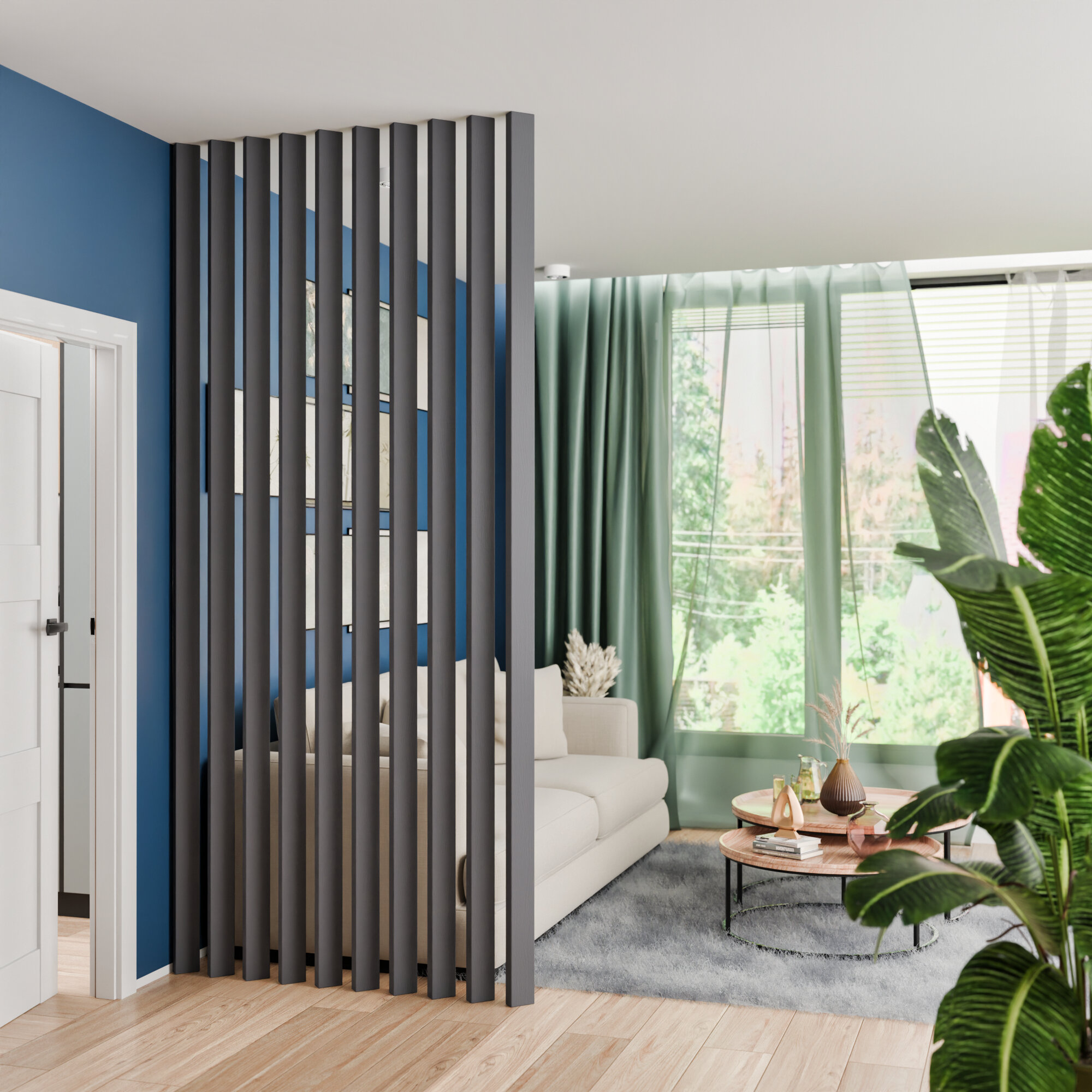 Реечная перегородка для зонирования пространства 1236 мм , Графит