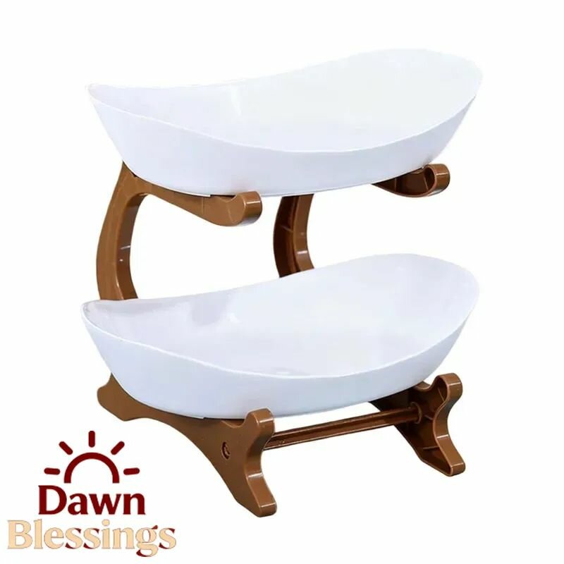 Двухслойная подставка для десертного стола с дим-самами и торта-бело-коричневая