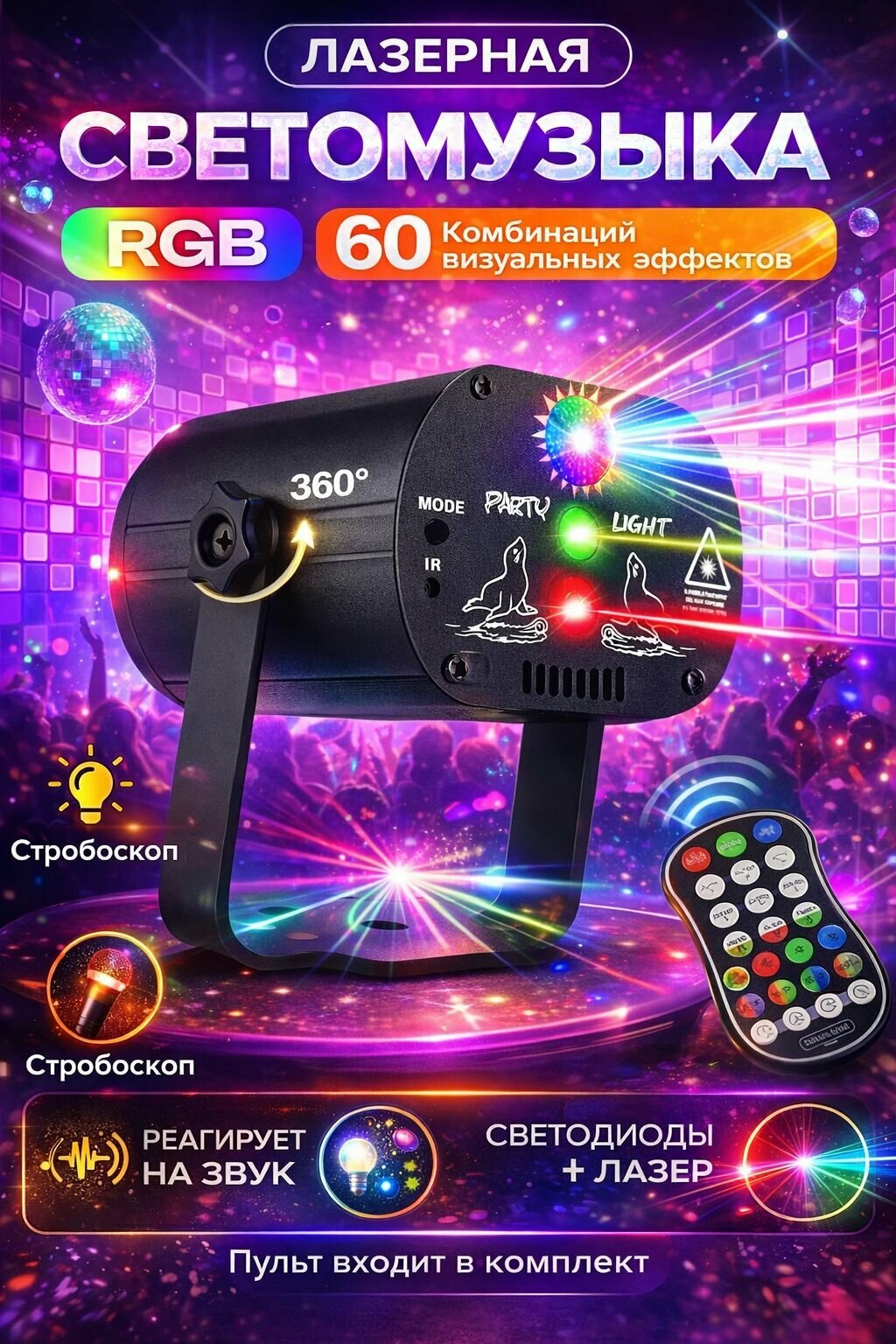 Гибридный LED + RGB проектор. Лазерная цветомузыка