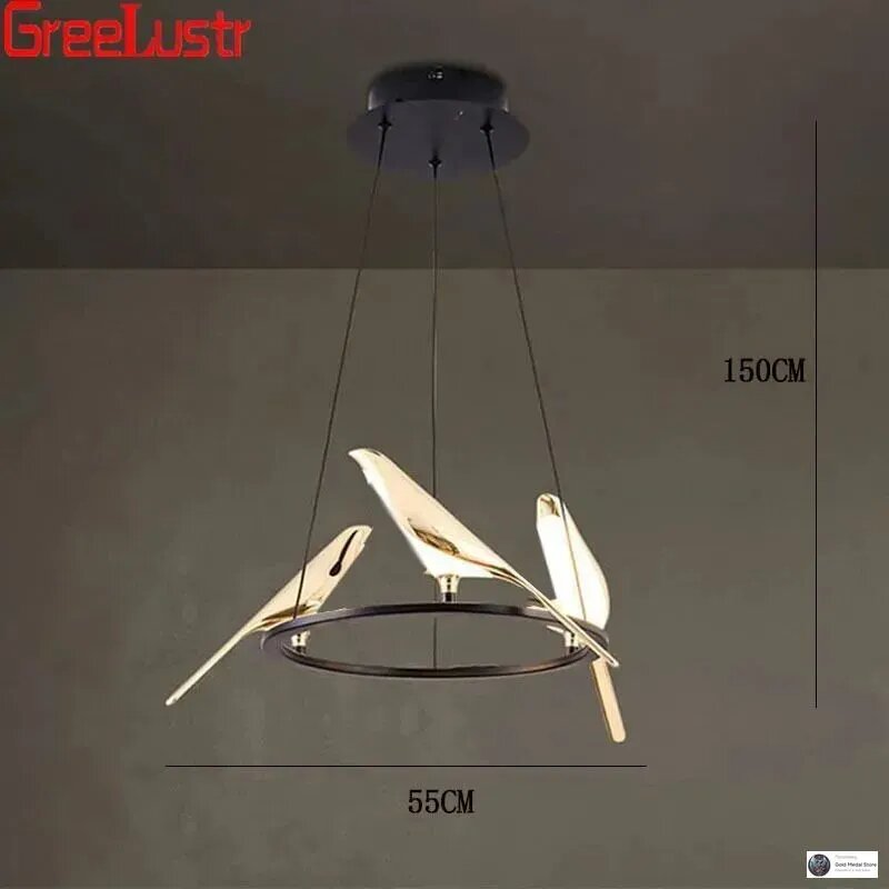 Люстра GreeLustr 33 Вт Светодиодная Подвесная Потолочная Золотая для Гостиной 3 птицы — фото 1