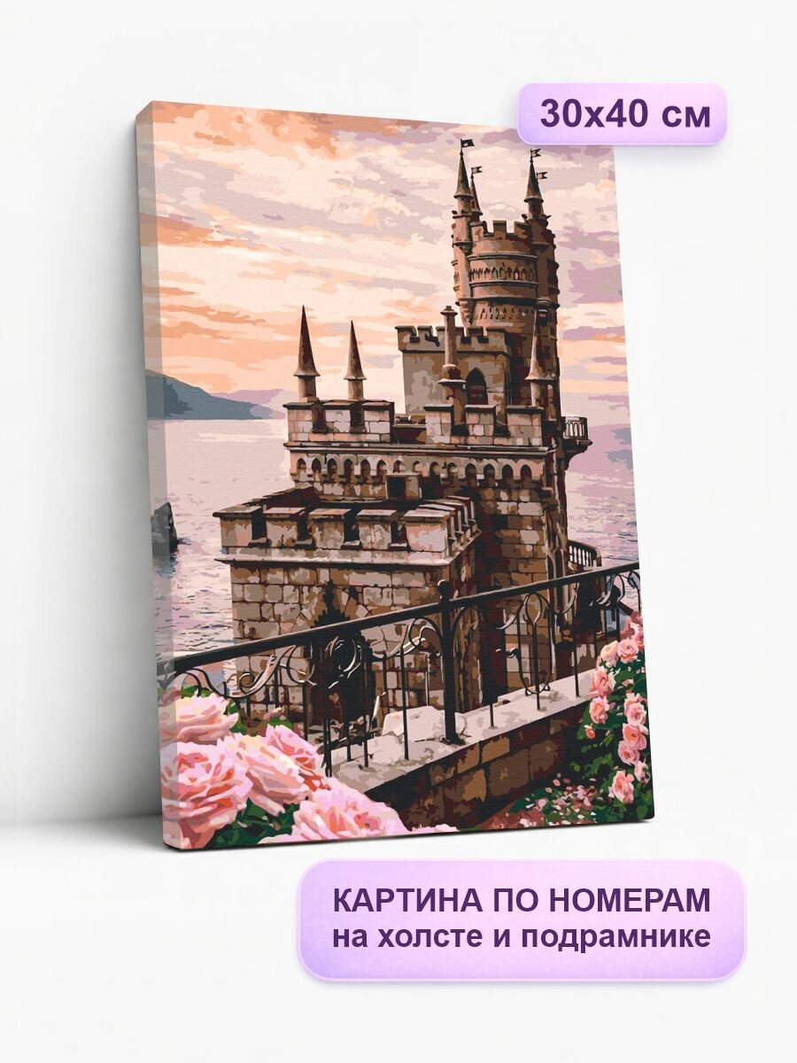 Картина по номерам на холсте с подрамником 30х40 см. Города, улицы, достопримечательности, путешествия. "Крым. Ласточкино гнездо", арт. 7295/