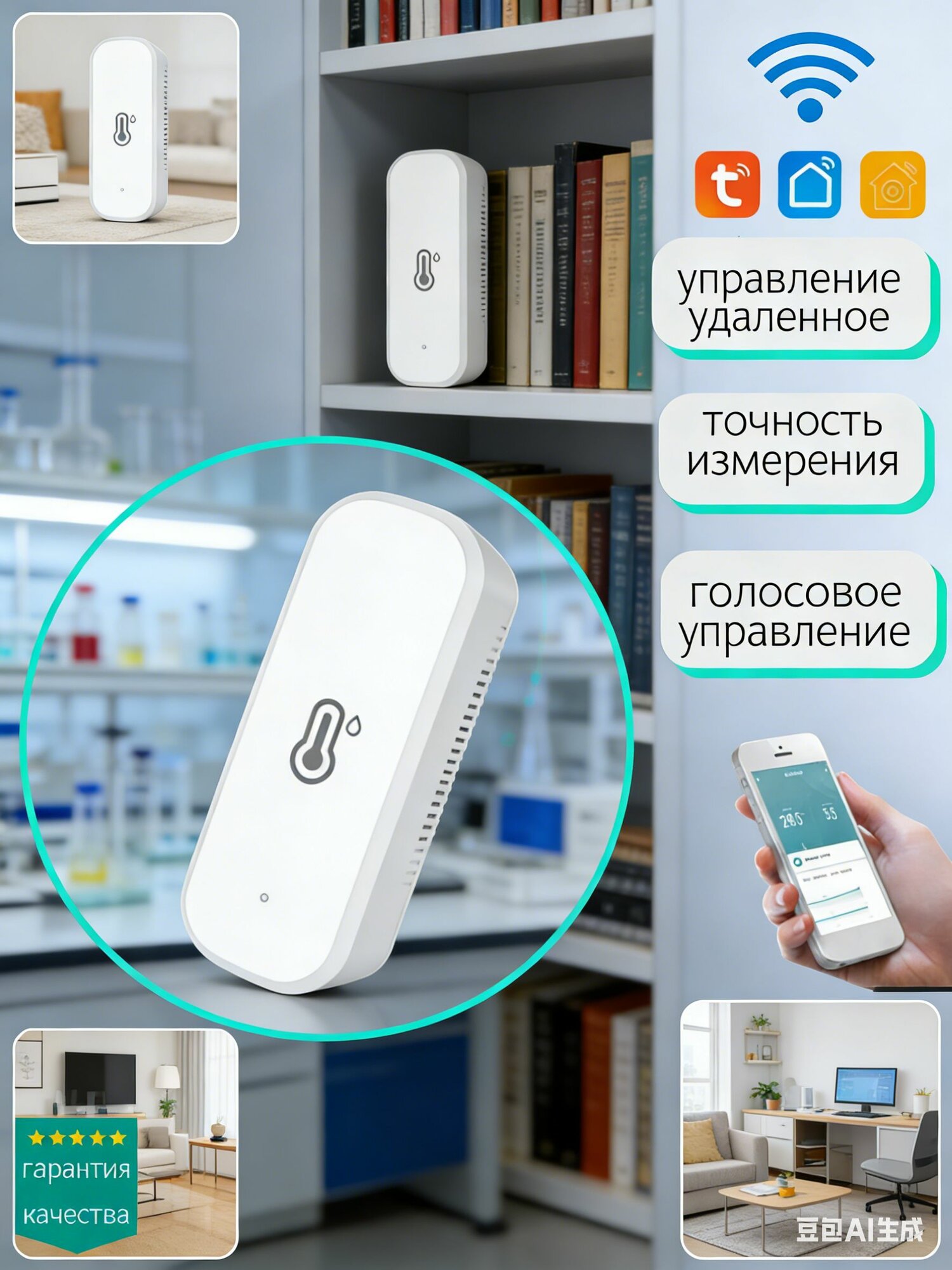 Датчик температуры и влажности умный с Алисой и Google Assistant, мини-версия для дома, управление через Tuya Smart Life.