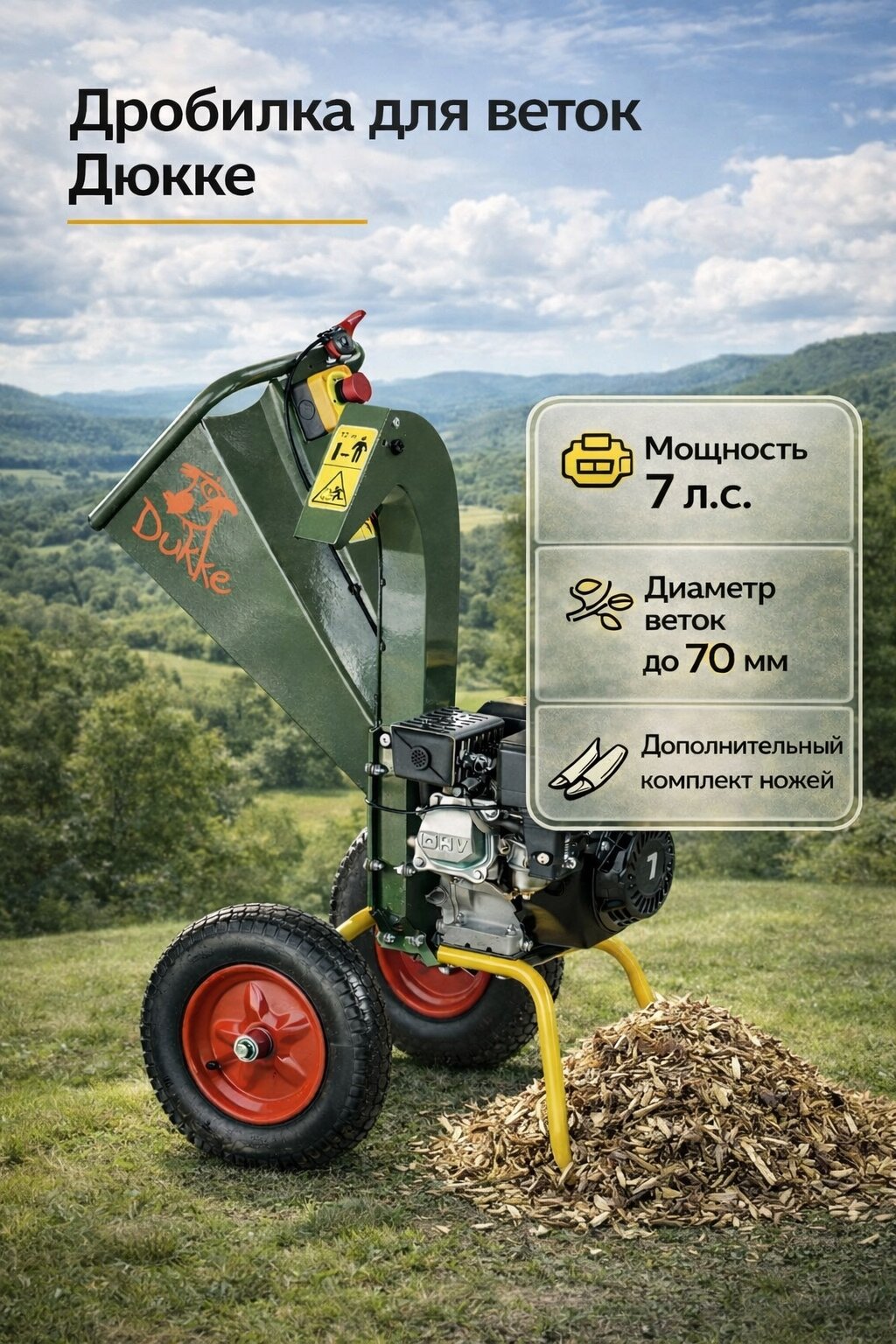 Дробилка веток "Рейгаль" Dukke, бензиновая, для садового участка 7 л. с.