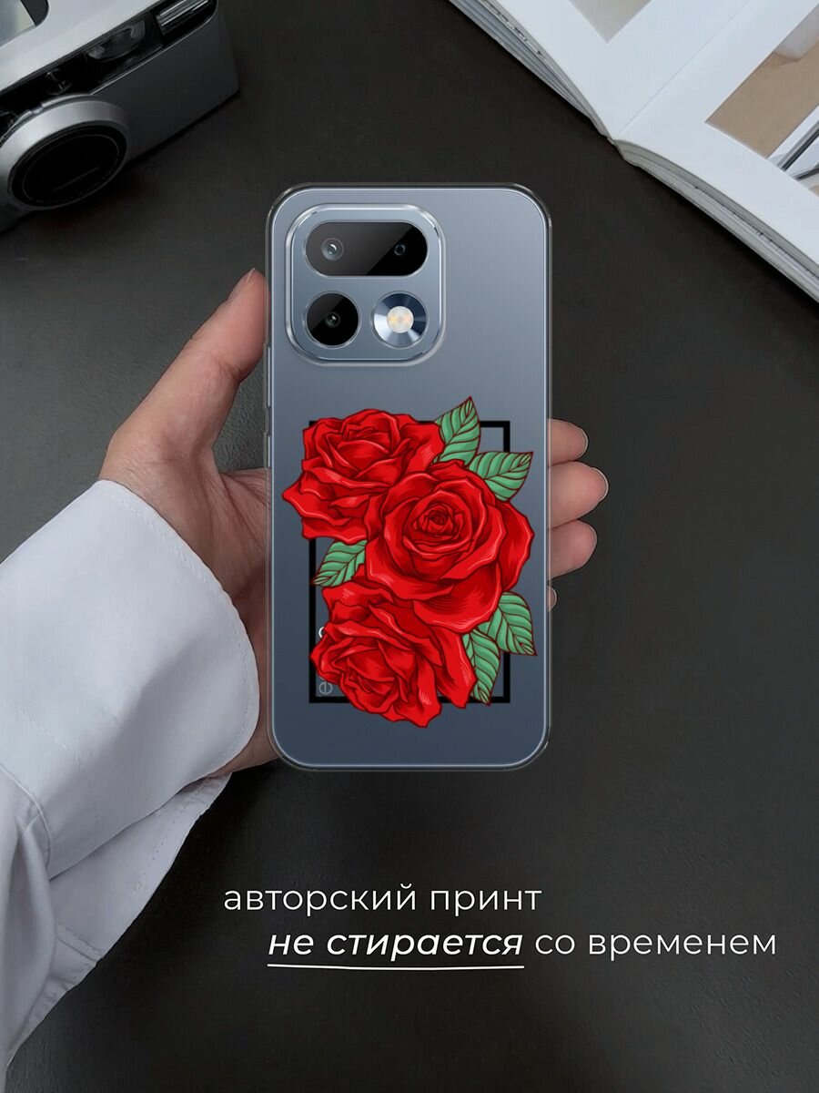 Чехол на Realme 16 Pro / Реалме 16 Про с принтом Три алые розы, прозрачный — фото 1