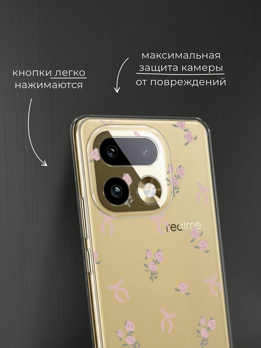 Чехол на Realme 16 Pro+ / Реалме 16 Про+ с принтом Розы и ленточки, прозрачный — фото 1