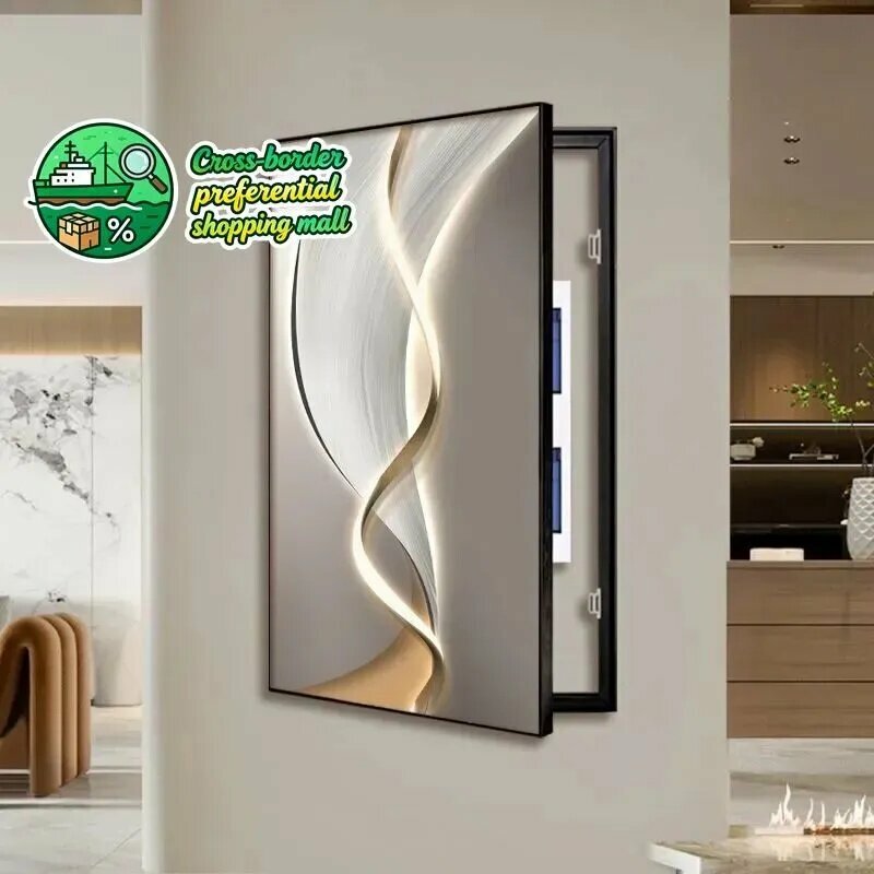 Картина-щиток для электросчётчика 50x70см: маскировка, алюминиевая рама, левое открывание, бессверльный монтаж