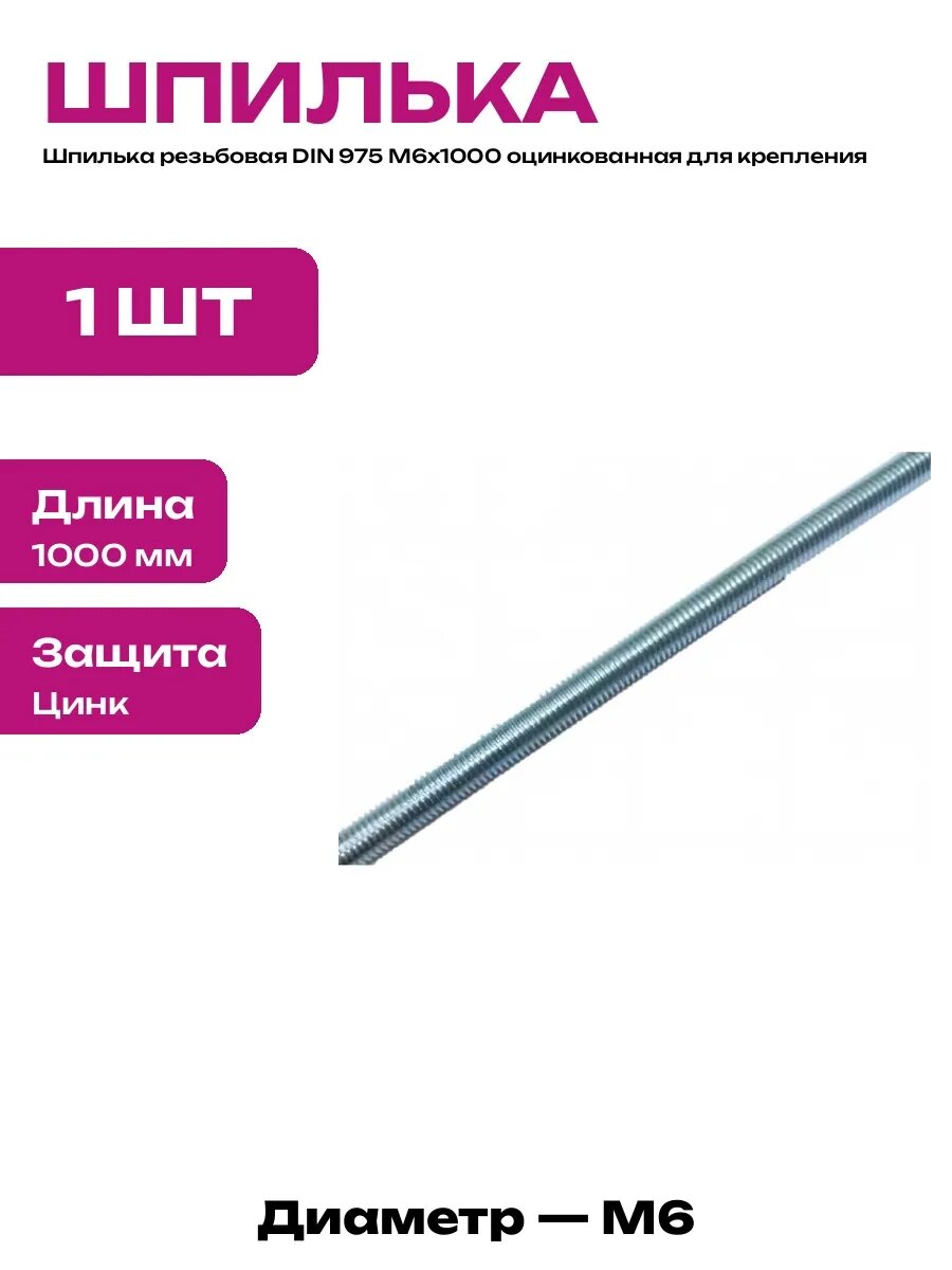 Шпилька резьбовая DIN 975 М6х1000 оцинкованная для крепления