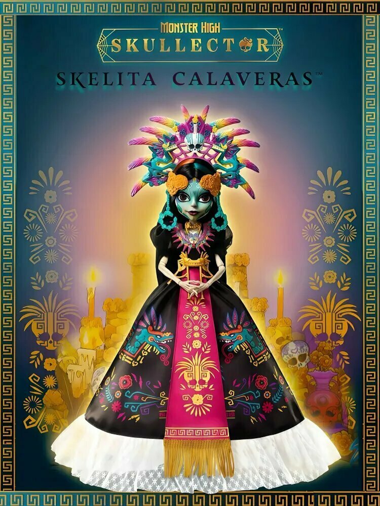 Кукла монстр хай Mattel Monster High Skullector Skelita Calaveras Da De Muertos JDR63 / коллекционные игрушки для девочек, кукла День мертвых, 33 см