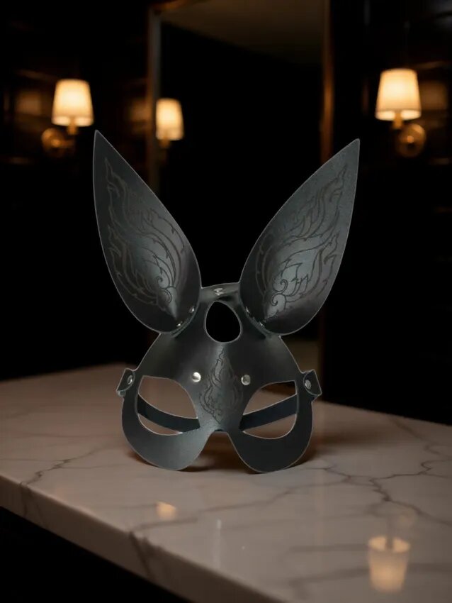 Sitabella Кожаная маска с длинными ушками и эффектом тату (3186-1g), черный