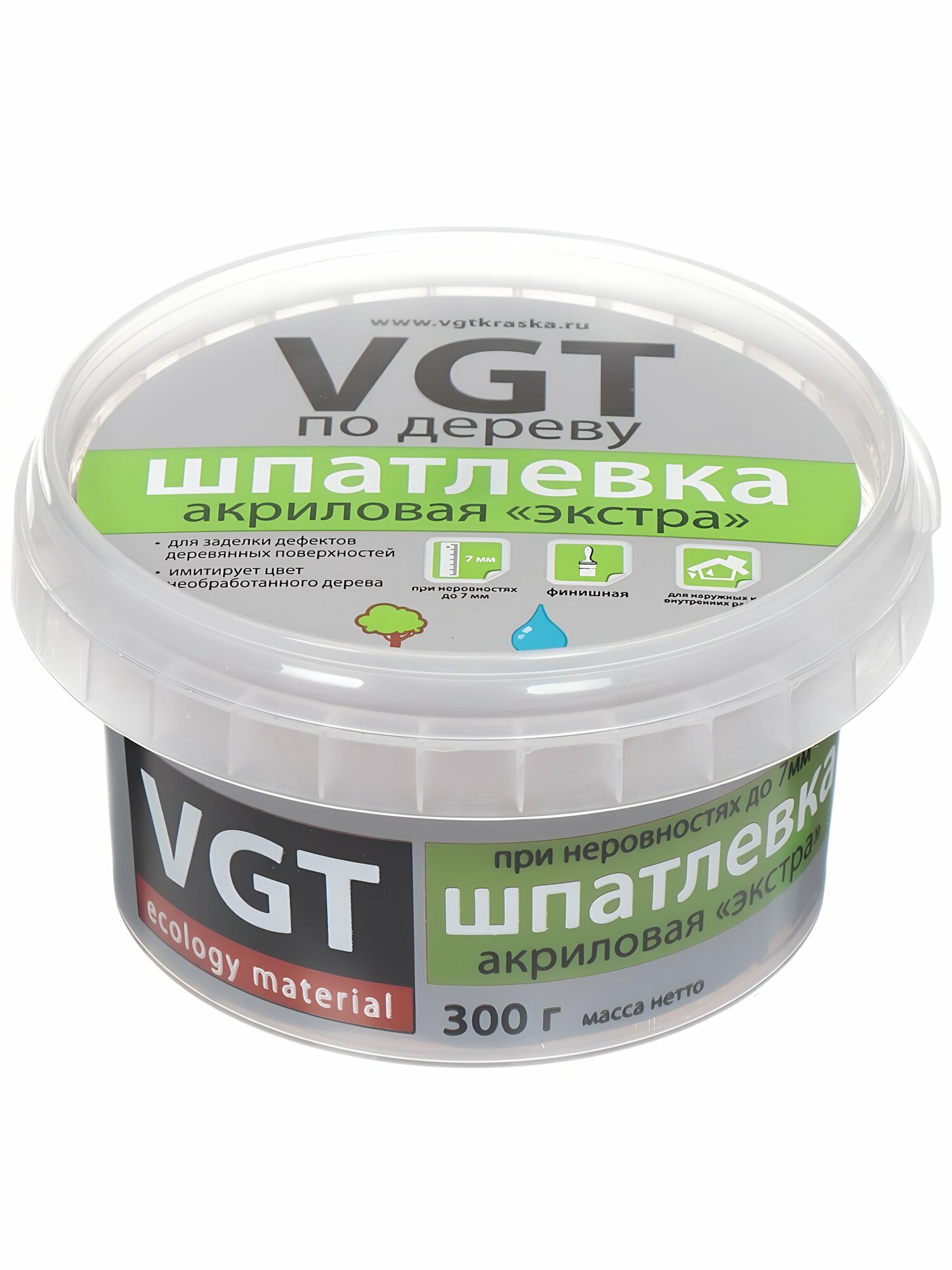 Шпатлевка VGT Экстра акриловая по дереву для внутренних работ, цвет береза, финишная готовая смесь 0.3 кг