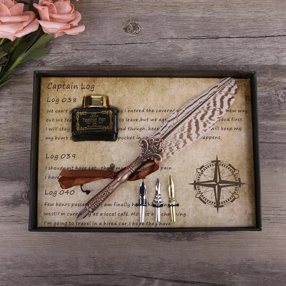 Перьевая ручка Feather pen set 1502 World Map Series, коричневого цвета для подписи документов — фото 1