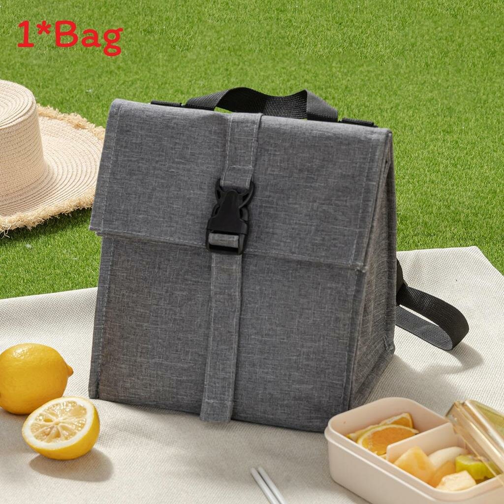 Сумка для обеда из Oxford ткани с теплоизоляцией для офисных работников и студентов с большой ёмкостью и складным дизайном серый