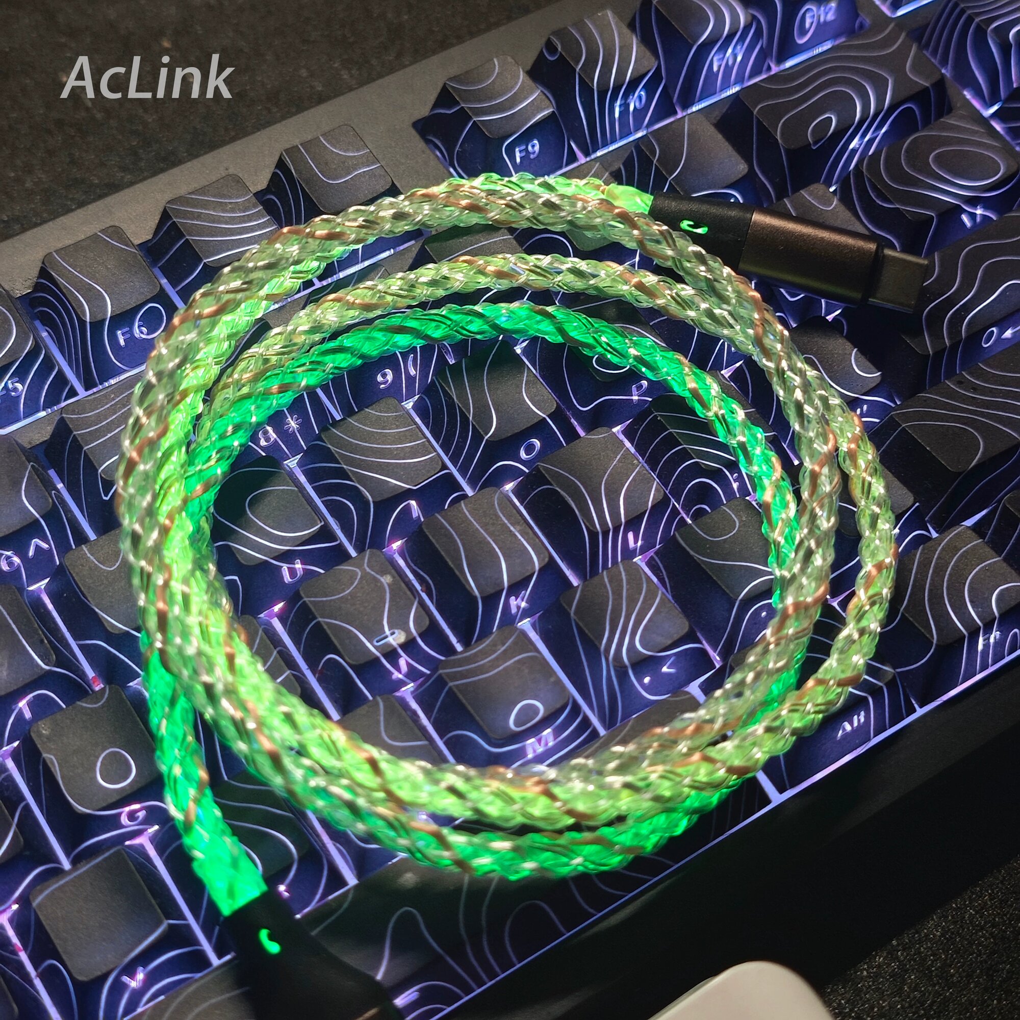 Высококачественный кабель 8K однокристаллическая медь RGB подсветка USB-C к USB-C 1м для механических клавиатур с