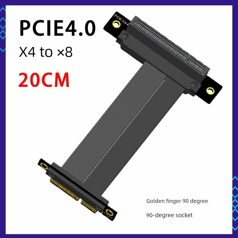 Кабель-удлинитель PCI-E 4.0 x4 в x8 с двойными 90-градусными изгибами, длина 20 см для расширения PCIe Gen4 10G сетевой