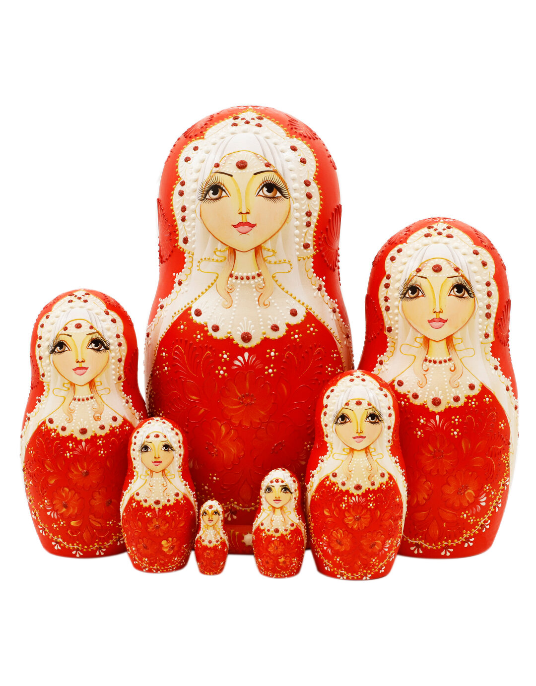 Матрешка Кружева, красная, 7 мест, 21см. авт. Корелина Н (29087)