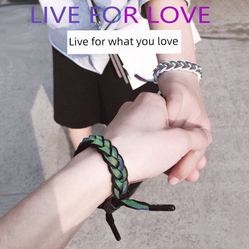 Браслет с голографической отражательной черно-белой веревкой, современный аксессуар