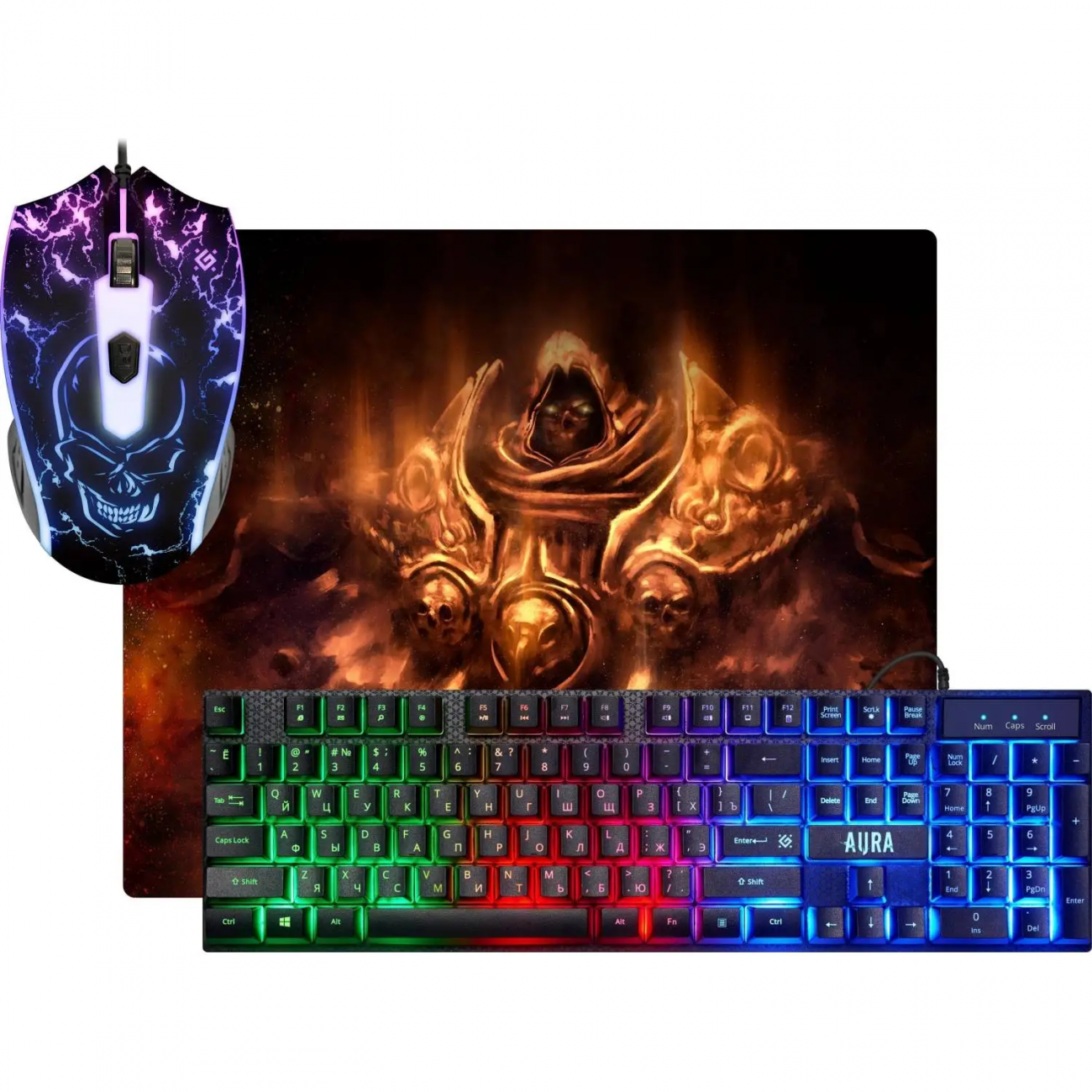 Набор клавиатура+мышь Defender +коврик Aura MKP-117 RU, Light игров. (52117) 2282949