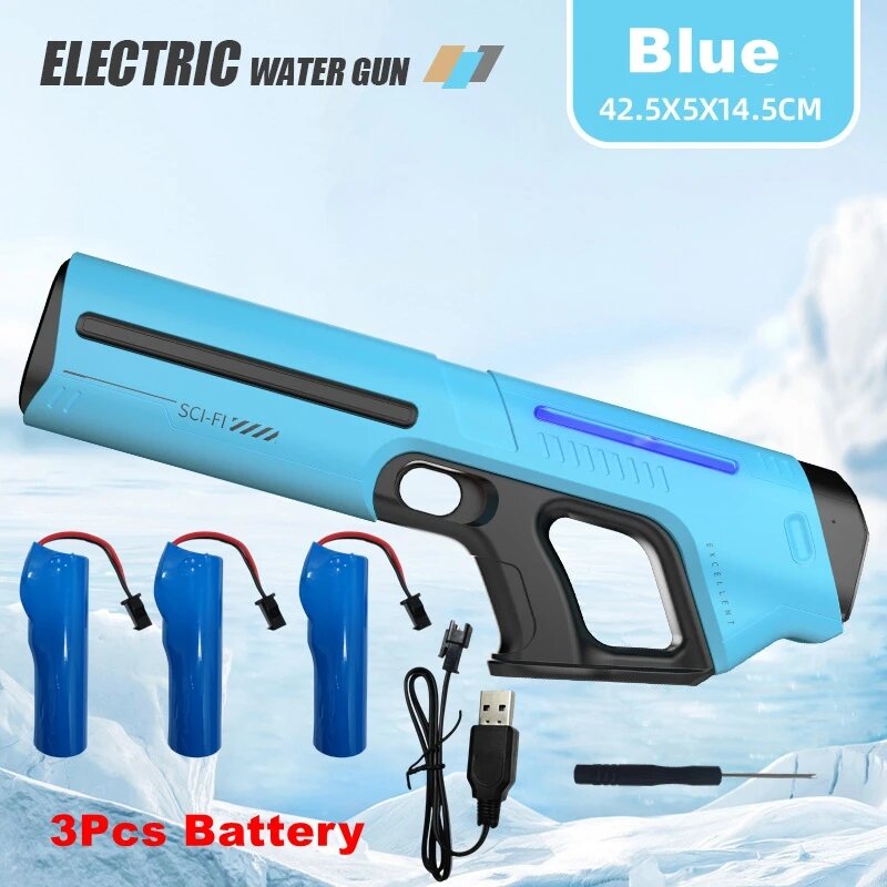 Электрический водяной пистолет Синий, 62A-Blue-3Battery