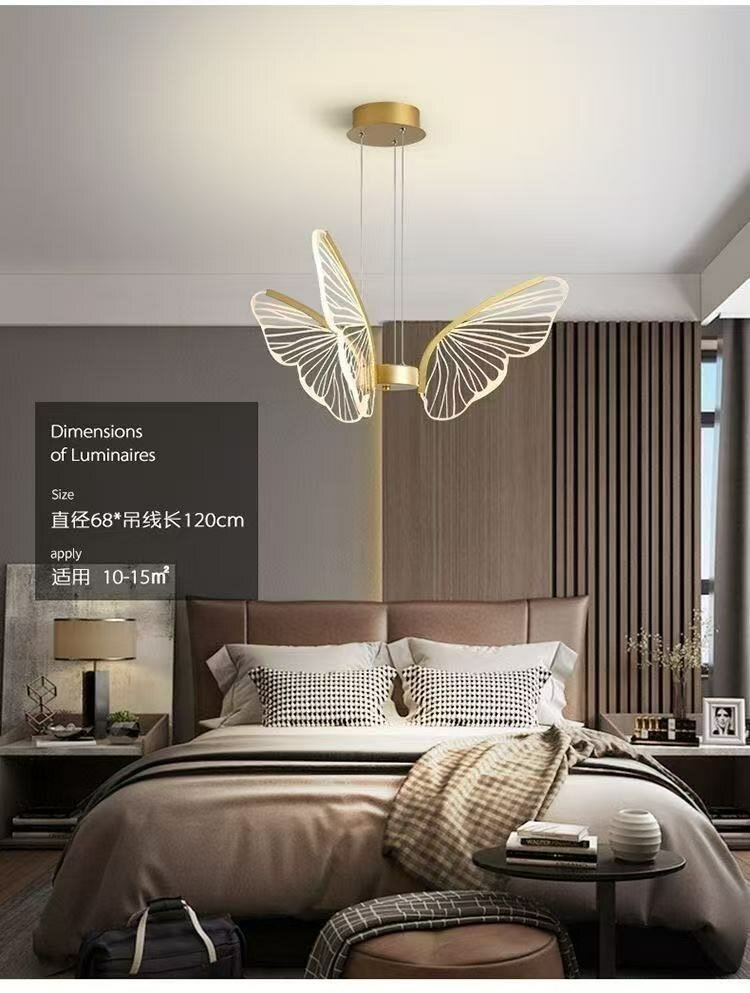 Минималистичная светодиодная люстра-бабочка, легкая роскошь, гостиная, 18w，триколорный свет，диаметр68cm，3 фары，