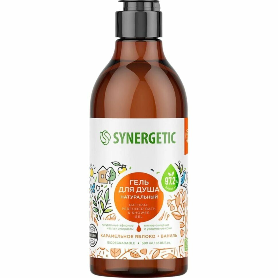 Гель для душа SYNERGETIC карамельное яблоко и ваниль натуральный 380мл, 1469590