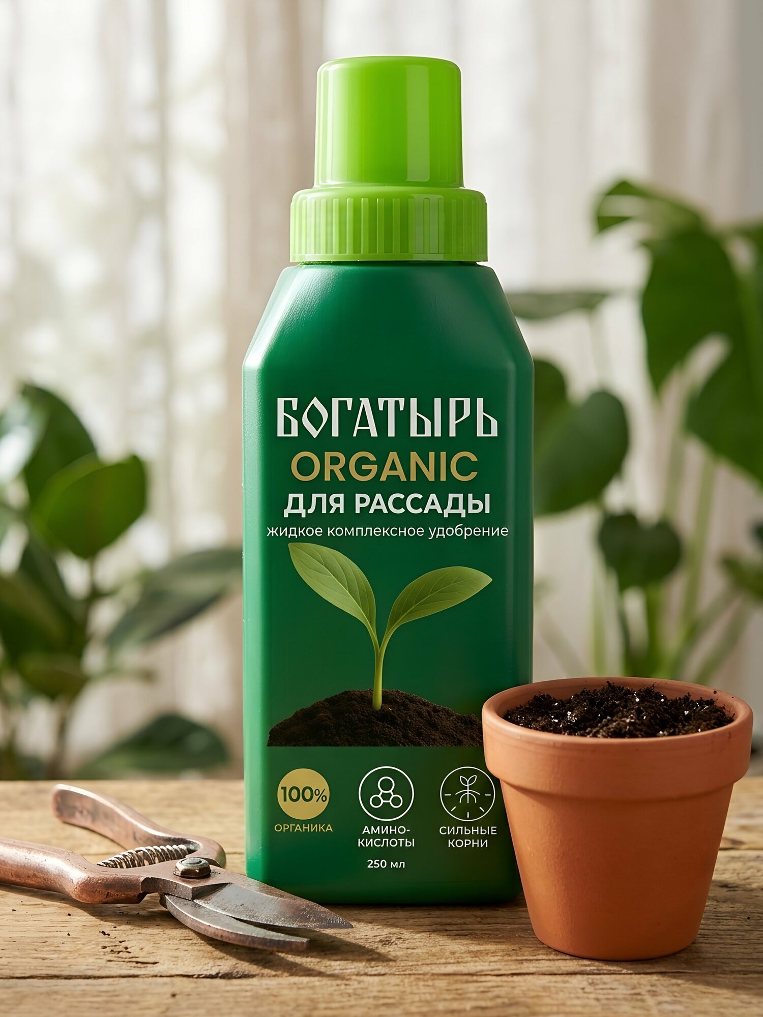 Удобрение Богатырь Органик для рассады, жидкое органическое средство для роста и корнеобразования, 250 мл, Лама Торф