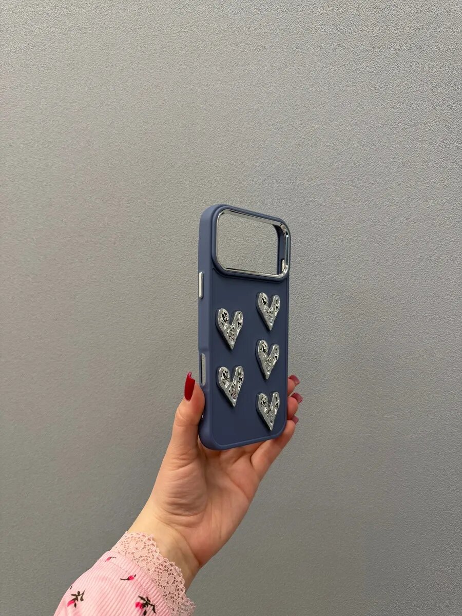 Чехол на Iphone 17 Pro Max , цвет темно-синий , с фигурками . — фото 1
