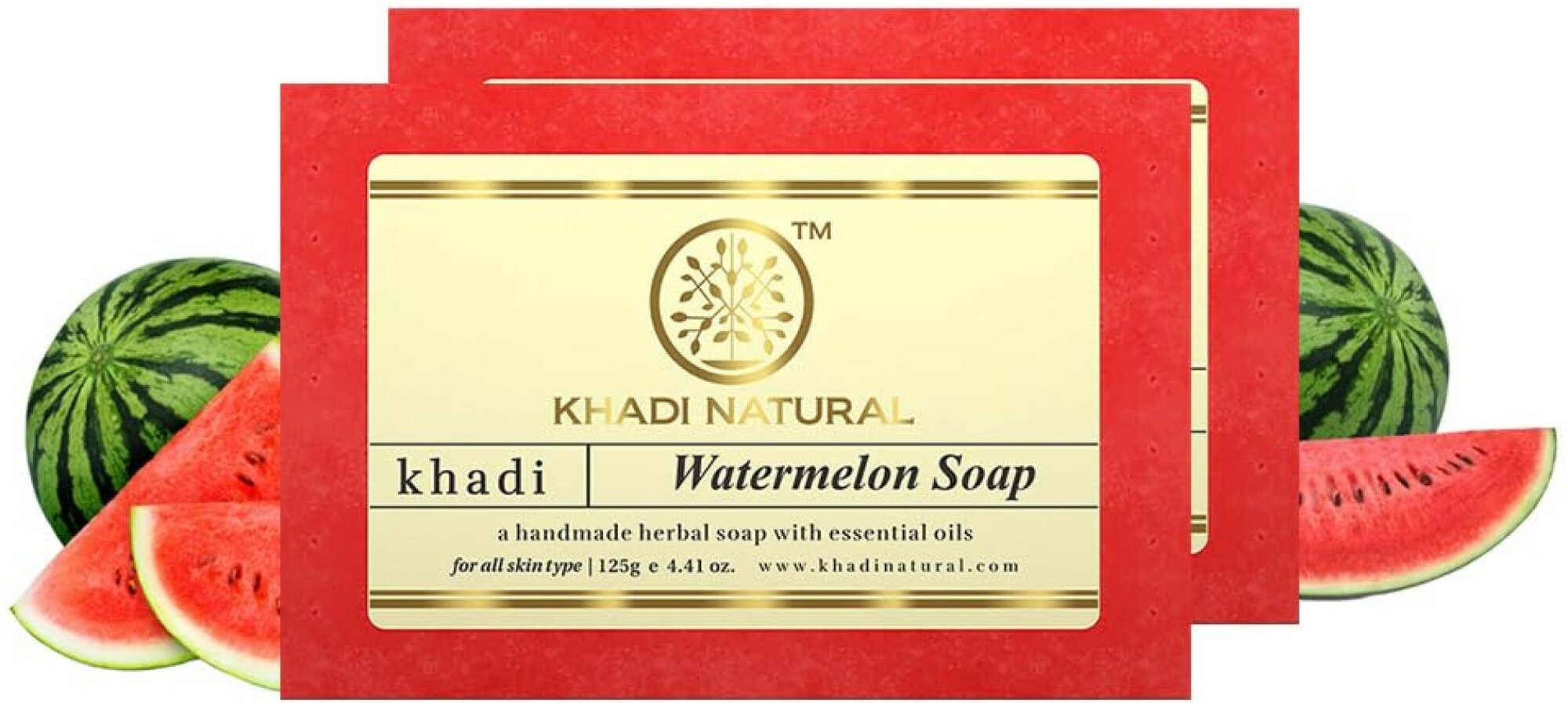 Арбуз мыло Кхади ручной работы Watermelon Khadi soap 2 шт. по 125 гр.