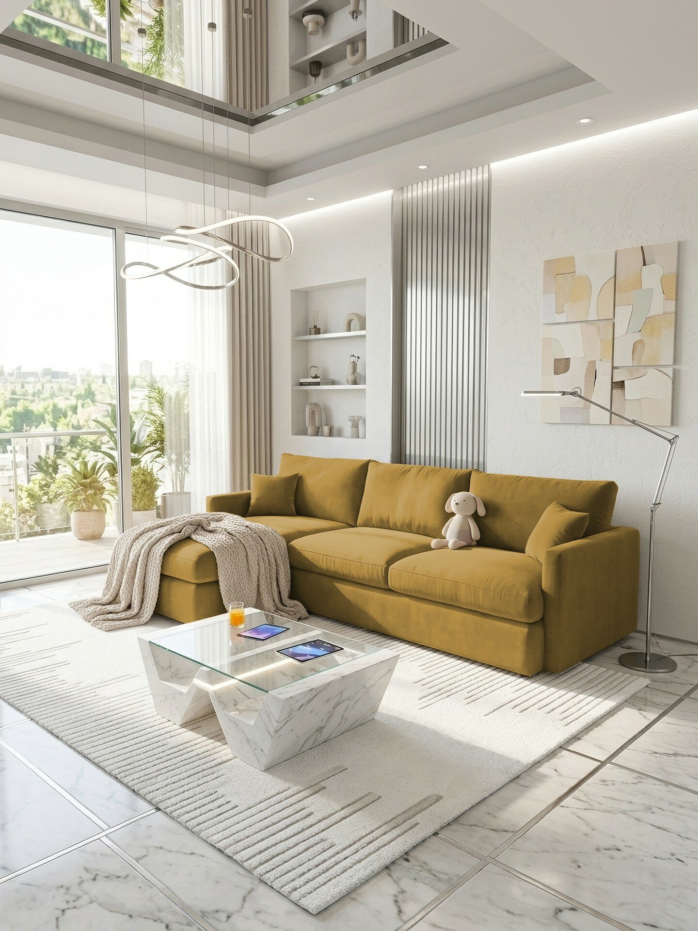 Диван с оттоманкой Стелф Velutto 56 NEW 215x153x90 см, желтый Велютто, еврокнижка GOODFORM