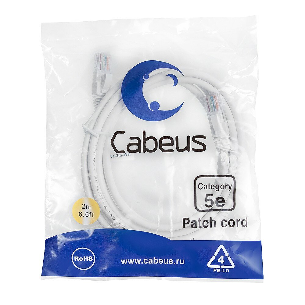 Патч-корд интернет кабель Cabeus PC-UTP-RJ45-CAT.5E-2M-WH U/ UTP cat.5e 2 м Белый