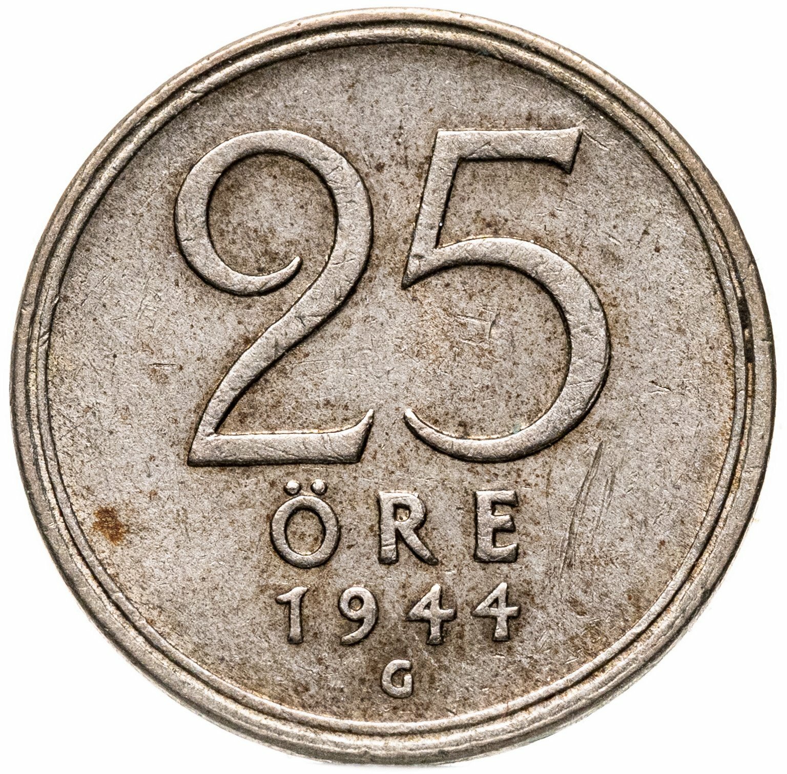 Швеция 25 эре ore 1944 G, Серебро 400, в сохранности AU