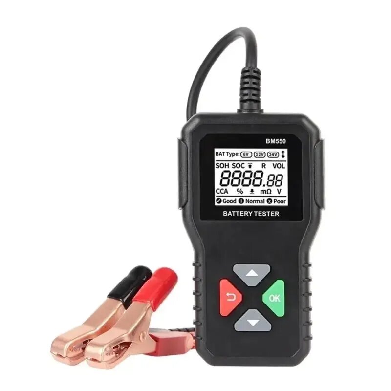 BM550 Тестер автомобильного аккумулятора OBD2 6 В 12 В 24 В 100-2000 CCA 2 Ач-220 Ач Система обнаружения аккумулятора Автоматический анализатор аккумулятора Автомобильный диагностический