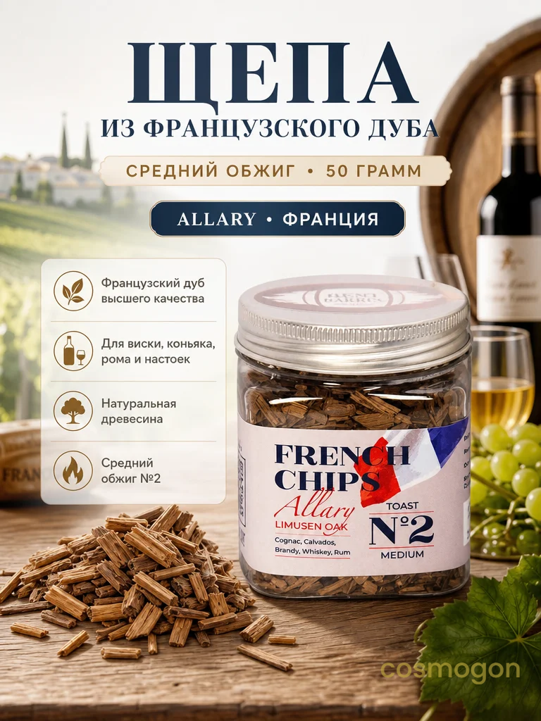 Дубовая щепа (французский дуб) Allary для настоек 50г (средний обжиг)